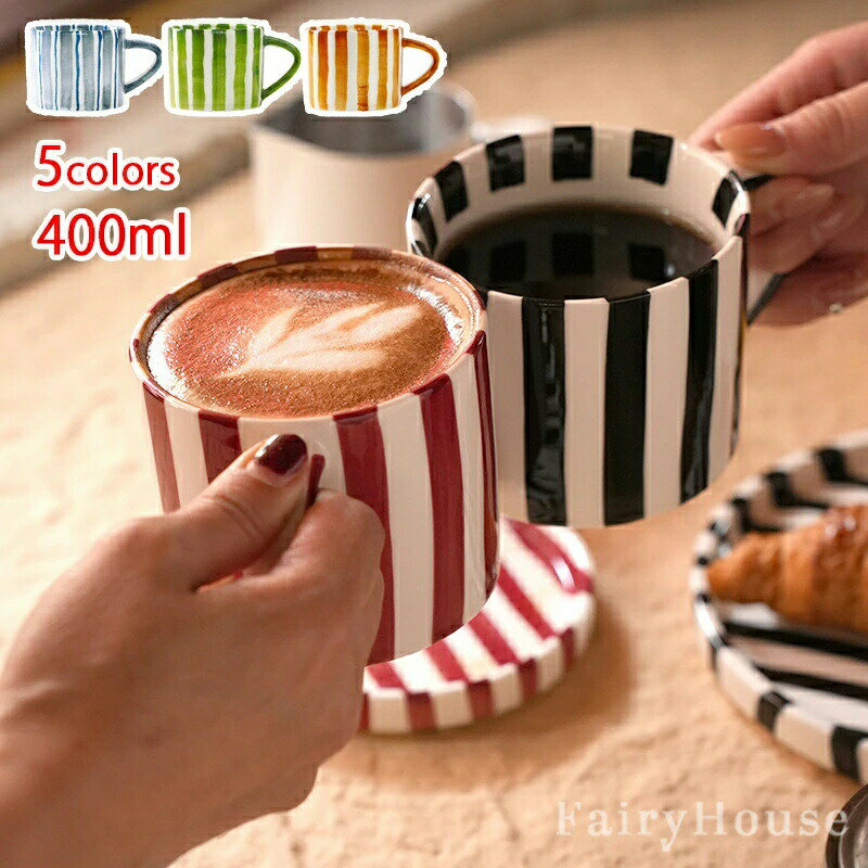 商品情報カップ＆ソーサー コーヒーカップ マグカップカラー：ブラック レッド ブルー グリーン ブラウン素材：磁器サイズ(約)：カップ12.3*8.7*7.2cm、ソーサー12.7*12.7*1.7cm（手作業で測定する場合は、1〜3 cm...