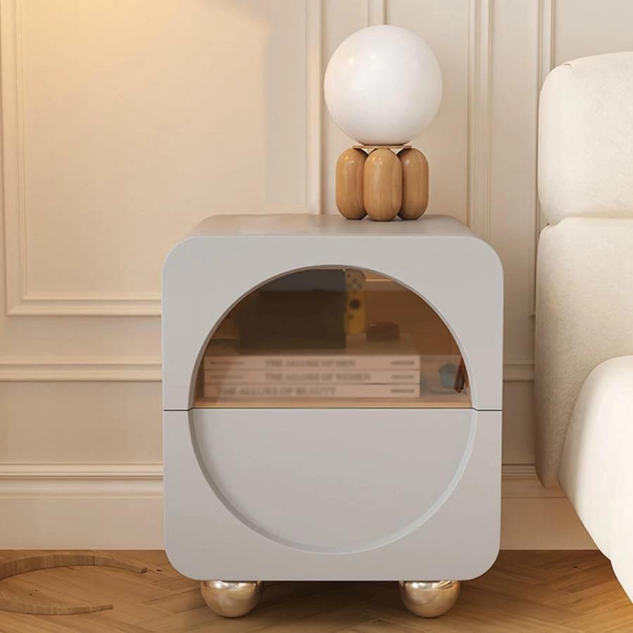 引き出し2つ付きのベッドルーム ナイトテーブル、寝室用ナイトスタンド、強化ガラス製引き出し付きベッドエンドテーブル、PUレザーとステンレススチールボー引き出し2つ付きのベッドルーム ナイトテーブル、寝室用ナイトスタンド、強化ガラス製引き出し...