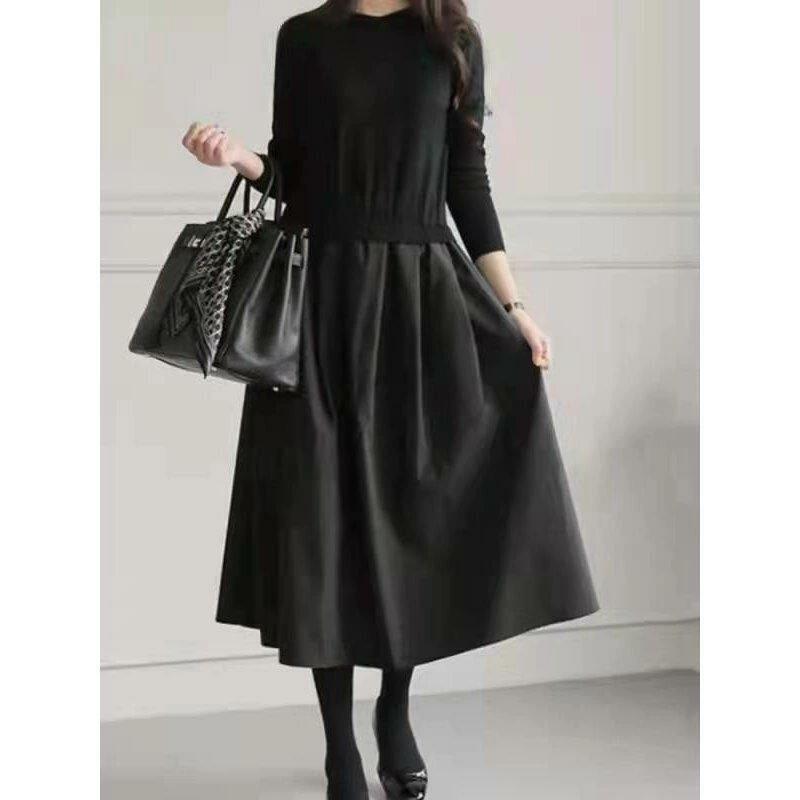 ワンピース レディース 黒ワンピ おしゃれ きれいめ 40代 50代 無地ワンピース ロング丈 着痩せ 長袖 丸首 ゆったり 体型カバー 着痩せ 秋冬 上品カラー：ブラックサイズcm：タイプ1：着丈125 バスト90-115 袖丈58 肩丈...