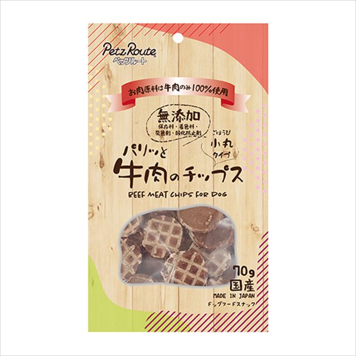 特徴 お肉原料は牛肉100%！ グルテンフリーチップス。 保存料・合成着色料・発色剤・酸化防止剤無添加！ 牛肉に含まれる動物性たんぱく質はバランスよくアミノ酸を摂取するのに適しており、愛犬の健康維持をおいしくサポートします。 給与量（目安）...