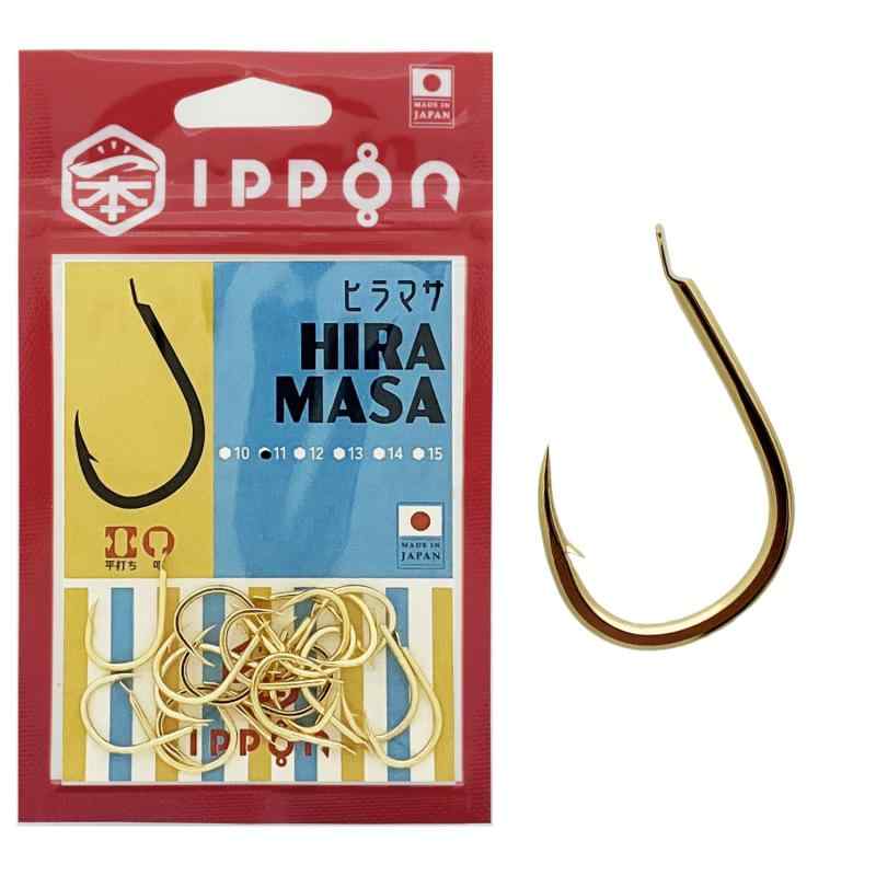IPPON (一本) ヒラマサ ゴールドコート 11号/20本入〜15号/12本入 日本製 釣り針 フック強靭な太軸仕様の針オキアミや泳がせ釣りに最適アシストフック用にもおすすめ平打ち・叩