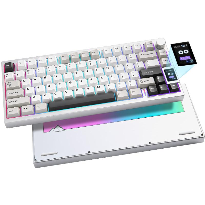 YUNZII AL80 メカニカルキーボード ワイヤレス ゲーミングキーボード 75%レイアウト bluetooth/2.4G/有線 三つモード フルアルミCNC LCDスクリーン ホットスワップ対応 ガスケットマウント ノブ付き Qカスタ...