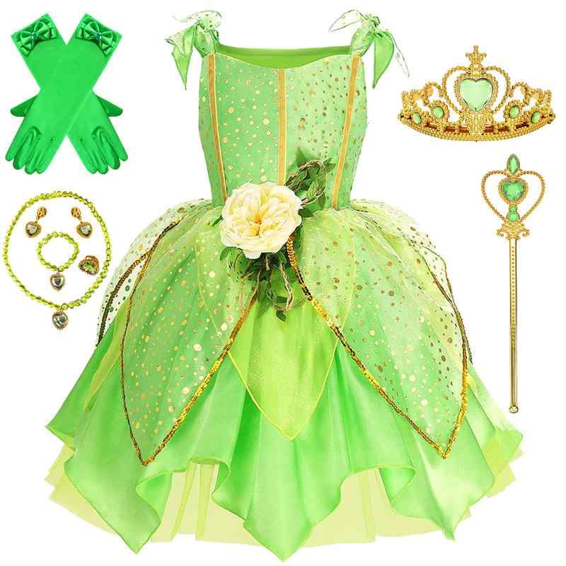 [Mprocen] プリンセス ドレス コスプレ 子供 ドレス プリンセス ドレス 衣装子供 ハロウィーンコスプレ 豪華アクセサリー 8セット（手袋 + 王冠 + 魔法の杖 + ネックレス + イヤリング + 指輪 + ブ1
