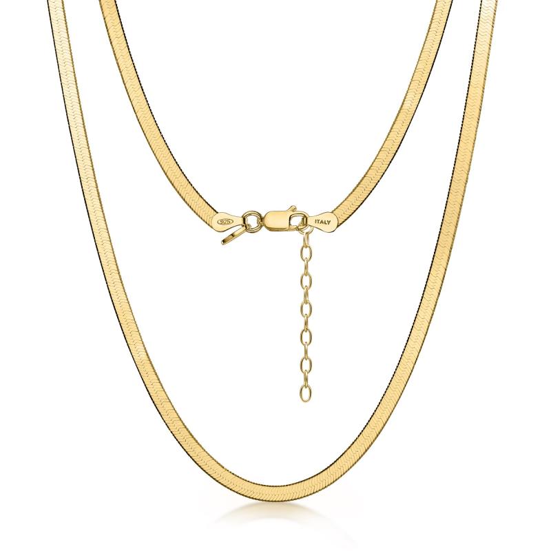 [Amberta] レディース 925 スターリングシルバー フラット スネークチェーンゴールドメッキ スターリングシルバー スネークチェーン レディース - ワードローブに何か物足りないと感じていませんか？ゴールドメッキ スターリングシル...