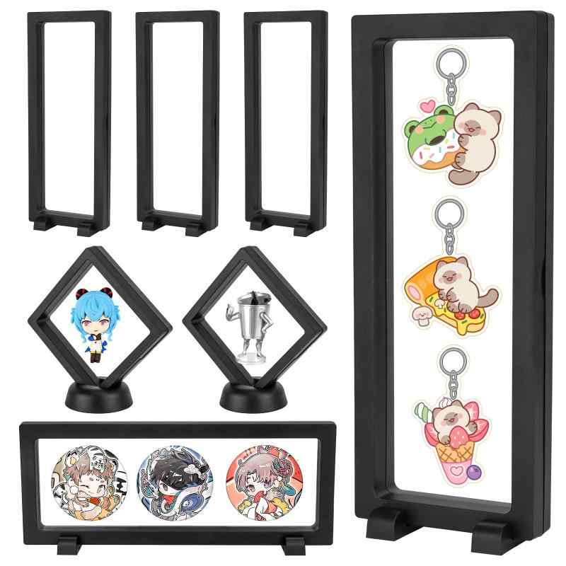 Homgaty ディスプレイケース アクスタ 収納 【7個セット】ラバーストラップ アクリルキーホルダー アクスタケース 収納 アクスタ ディスプレイ （5長+2方）缶バッジ 展示 耐久性 おしゃれ 取「3Dデザイン」アクリルスタンド ケー...