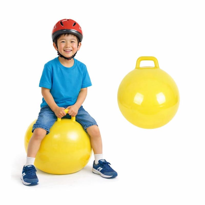 ホッピング バランスボール ジャンピング スポーツトイ 子供用 跳ねる おもちゃ 外遊び 45cm PVC製 （エアポンプ付き）【サイズ】約45cm【遊びながら体幹トレーニング】ぴょんぴょん跳ねるだけで自然にバランス感覚UP【持ち手付きで安...