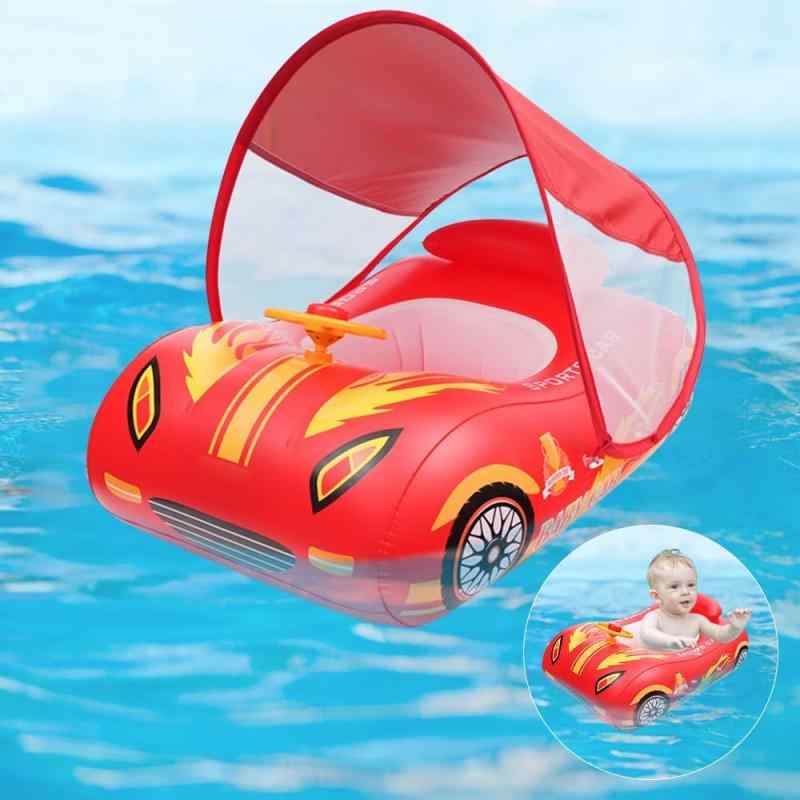 子供 浮き輪 ベビー浮き輪 ベビーフロート 足入れ 車の形 可愛い 取り外し可能なサンシェード キッズ 男の子 女の子 海 プール 水遊び アウトドア1