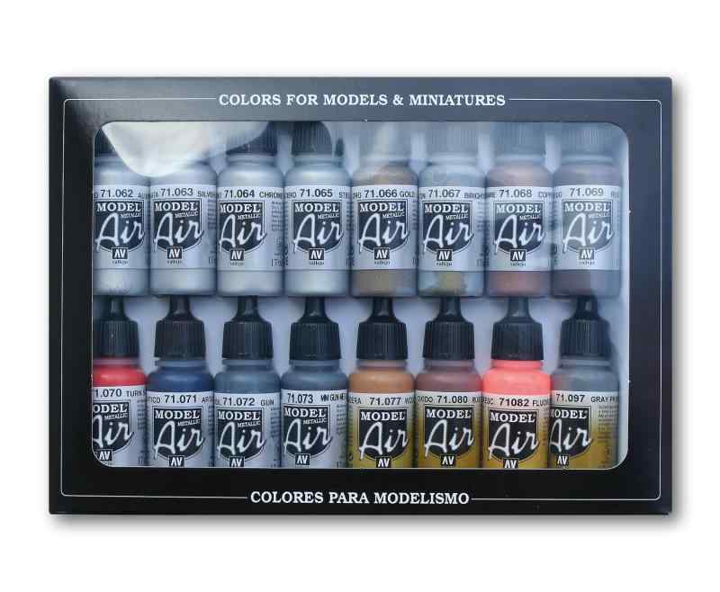 [バジェホ]Vallejo Metallic Set Model Air Paint, 17ml, 16Pack VJ71181 [並行輸入品]