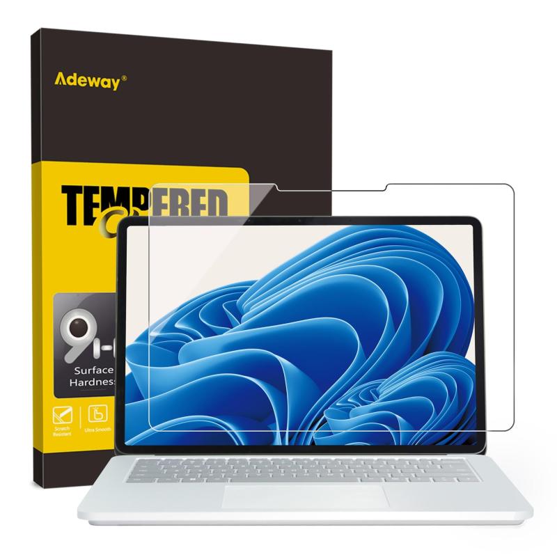 Adeway Microsoft Surface Laptop Studio 2/1 14.4inch ガラス保護フィルム U型【9H硬度 高透過 指紋防止 気泡防止 高感度タッチ 2.5D加工 貼り付け簡単】【対応機種】：Microsof...