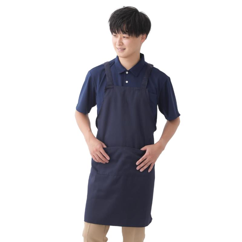 [キャッチ] エプロン ポケット付き 首掛け メンズ レディース ネイビー F【シンプルデザイン】無地タイプのエプロンなのでキッチンやDIYなどご自宅でのご使用から飲食店などのスタッフ、学校の行事や保育士、看護師、介護士などのお仕事まで幅広...