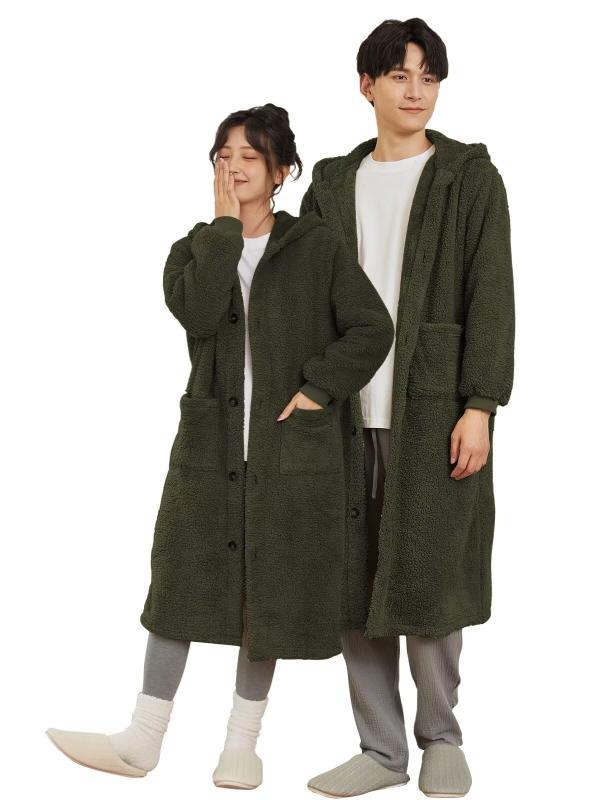 [WULFUL] 着る毛布 ルームウェア レディース メンズ 着るブランケット 部屋着 パジャマ 長袖 フード付き 無地 ビッグポケット 暖かい 春 秋 冬 柔らかい 肌に優しい ふわふわ 男女兼用 プレゼ