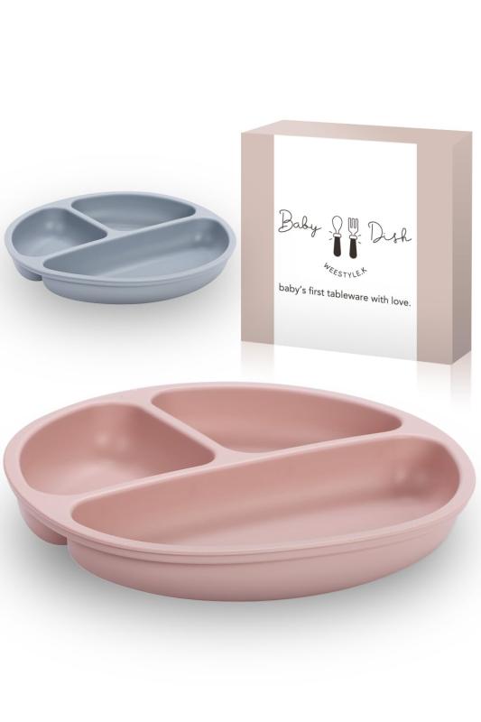 WeeSTYLE ベビー食器 【保育士監修】 ひっくり返らない 食洗器対応 吸盤付き 離乳食 食器 皿 出産祝い✅【貰って嬉しい、贈っても嬉しい人気のベビー食器】 男の子・女の子向けの2色展開、くすみカラーで可愛いデザインのお皿です。