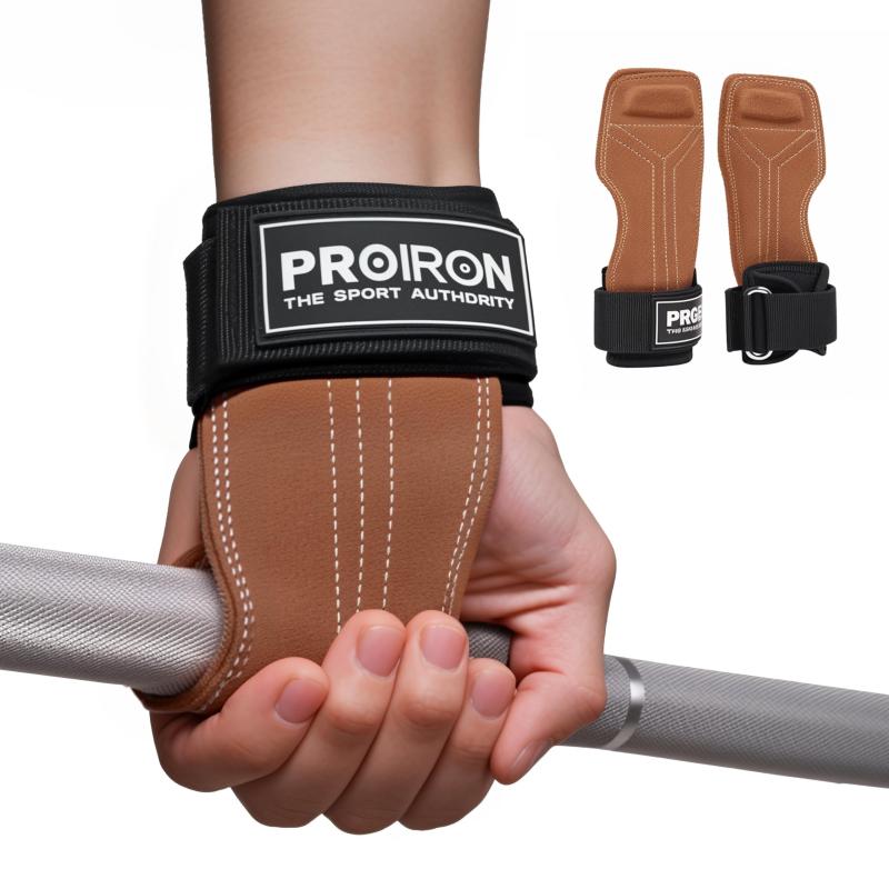 PROIRON パワーグリップ リストラップ 筋トレ グローブ 手首 リストストラップ 懸垂 グローブ グリップ パワーリスト サポーター トレーニングギア ベンチプレス クロスグリップ リストバン【牛皮材質、滑り止め耐摩耗性】 一枚の二重...