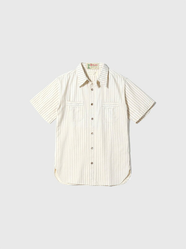 PRODUCT DESCRIPTION SUGAR CANE FICTION ROMANCE 8.5oz. WHITE WABASH STRIPE SS WORK SHIRT シュガーケーン フィクション ロマンス 8.5オンス ホワイト ...