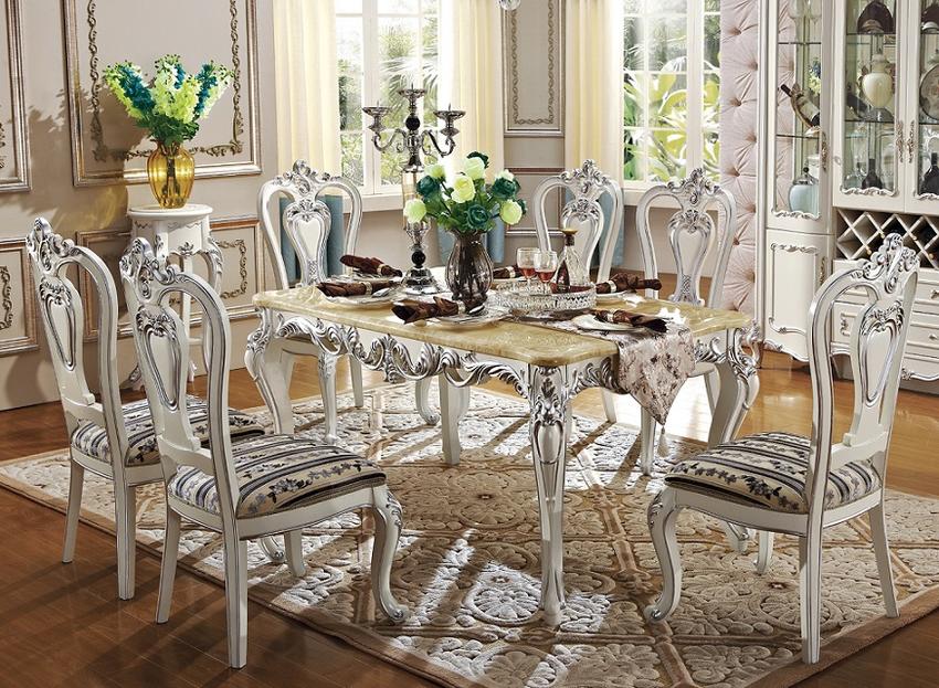 ロココ調大理石天板ダイニングテーブル 長さ1500×奥行900mm×高さ780mm 天然木・大理石など 日本国内において、ローマンディールのみの限定販売商品となっております。 彫刻部分には、シルバーの装飾が施してあります。 ローマンディール...