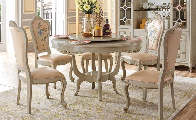 カワイイ！ロココ調・お姫様系木製天板円形ダイニングテーブル(チェア別売) 1300×1300×高さ780mm 高級天然木・樹脂 日本国内において、ローマンディールのみの限定販売商品となっております。 ローマンディール独自の購入ルートを確立し...