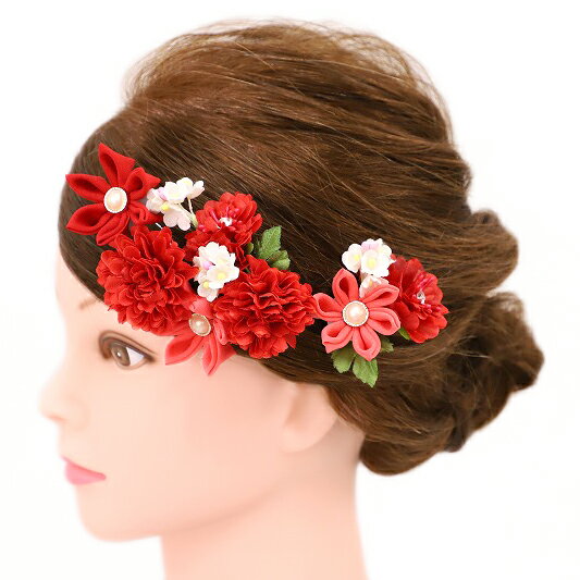 【大飾り】縦 約10cm × 横 約7cm × 高さ 約4cm 【小飾り】 縦 約5cm × 横 約5m × 高さ 約4cm ※コーム・Uピンは長さに含まれません ◆材質　ちりめん　造花　パールビーズ 金属　Uピン ◆詳細　新品　手作り　2...