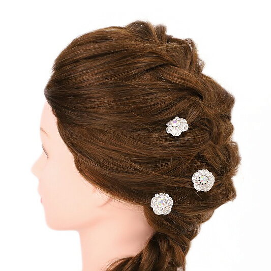 ●サイズ　約6.5cm　 飾り部分 直径 約2cm ●材質　　金属　ラインストーン 中心のみ色付ラインストーン 　　　　　Uピン　3点セット ●色　　　シルバー ●ご利用シーン 結婚式 入学式 卒業式 入園式 卒園式 お宮参り 七五三 浴衣...