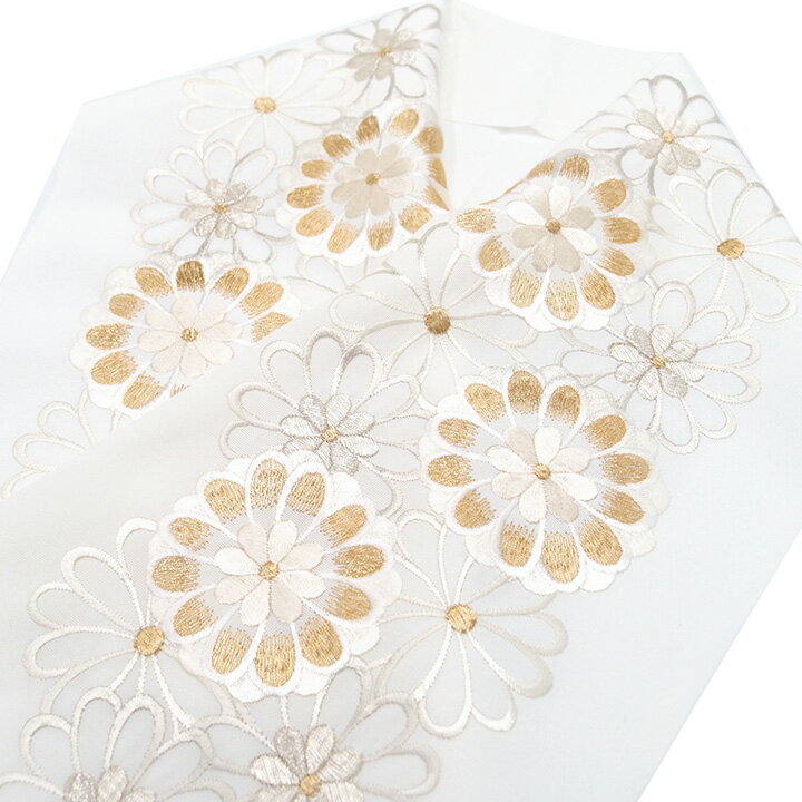 ◆用途 振袖にお使いいただけます。 ◆色 白地 白・グレー・金・銀色の刺繍 ◆寸法 長 さ：113.5cm 幅 ：16.5cm ◆素材 生地：ポリエステル100％ 刺繍糸：レーヨン100％・金属糸使用 日本製　Silelly シルエリー 新...