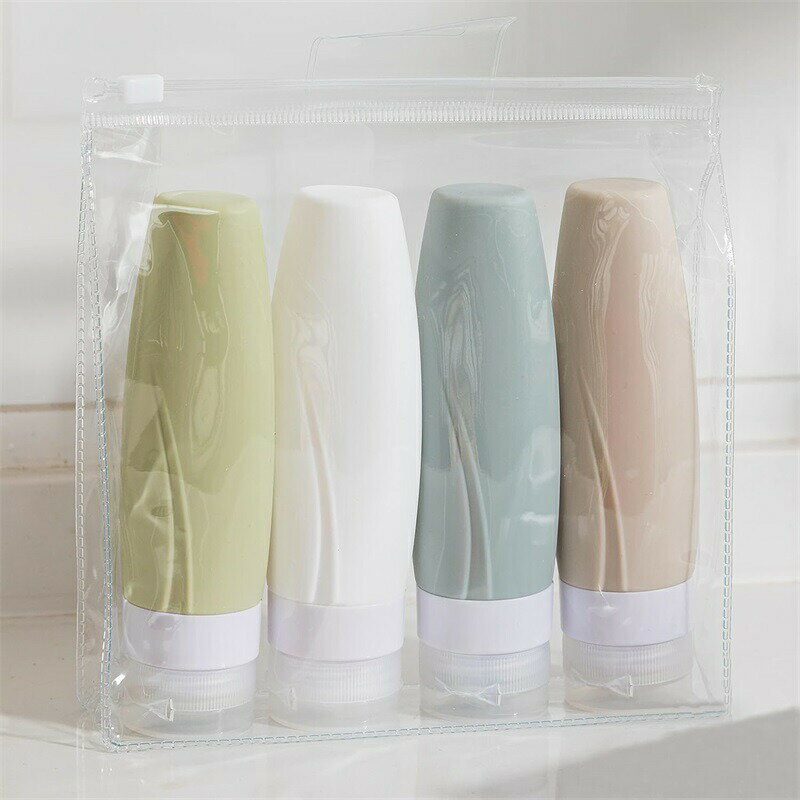 約1週間分のシャンプーを収納できて快適な旅には欠かせないおすすめグッズです。高級感のある透明なポーチ付き、4本セットのシリコン製詰め替えボトル、内容物表示のラベルも付いており、様々なニーズに対応できます。密閉構造の蓋で漏れ防止設計となってお...