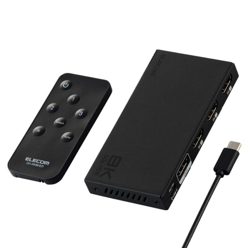 エレコム HDMI 切替器 8K 60Hz 3入力1出力 リモコン付き 【自動・手動切替が選べる】 PS5・4 / Nintendo Switch/Fire TV Stick 他 DH-SW8KB31BK/Eスムーズな切り替えで8K映像を思...