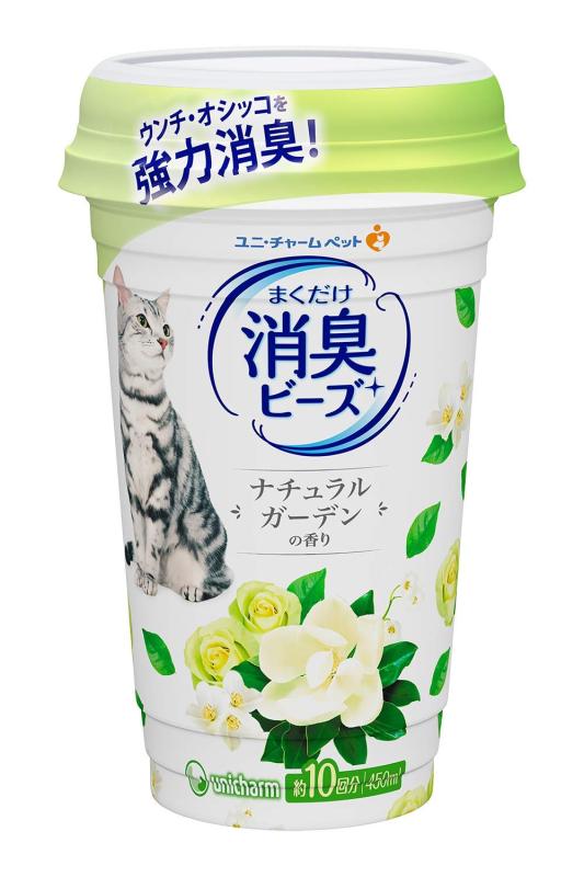 消臭ビーズ 猫トイレまくだけ 香り広がる消臭ビーズ さわやかなナチュラルガーデンの香り 450ml本体サイズ (幅X奥行X高さ) :10×10×16.5cm本体重量:220g原産国:日本