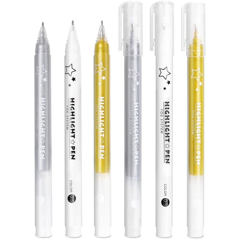 Elegirme ジェルボールペン 白金銀 0.5mm 極細 不透明調 ゴールドペン イラスト 手書きPOP ノート手帳手紙挨拶状 スケジュール帳アルバム スクラップブッキング 写真 黒い紙に書けるペン 耐水耐【0.5mm極細】6本入り、ニ...