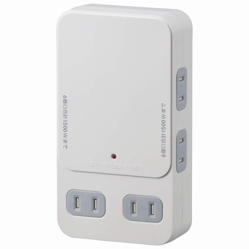 増設用壁タップ 6個口_HS-AK6B-W 00-1403● 拡張コンセントシリーズの増設用壁タップ● 壁コンセントを包み込むような一体感のあるデザインで、既存の壁コンセントの個数を増設 ● 絶縁カバー付きプラグでトラッキング火災を防止 ●...