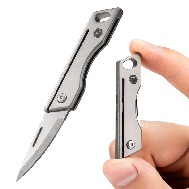 KeyUnity ミニナイフ 折りたたみ KK06 フォールディングナイフ チタン 刃の長さ31mm キーリング付き 小型 軽量 ポケットナイフ 多機能 切れ味良い キーホルダーに装着 キャンプ アウトドア 登山 【折りたたみナイフ&amp...