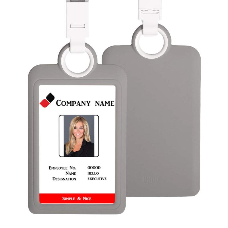 Vertical ID Card Badge Holder Business Work Bus Card Case Cover Strap (Gray)バッジホルダー IDカードホルダー 防水IDホルダー ストラップ付き IDバッジカードホ...
