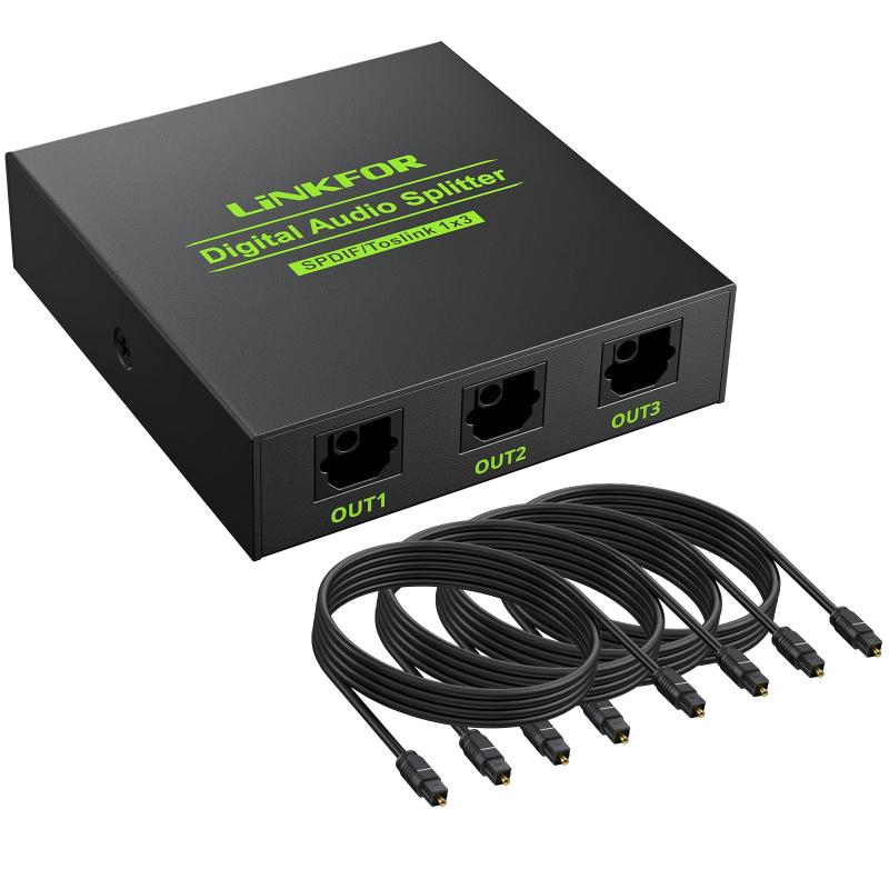 LiNKFOR SPDIF/TosLink 光デジタル 分配器 1入力3出力 LPCM2.0 DTS Dolby-AC3に対応 合金外殻 4PCS光ケーブル付属 PS3/XBOX/Blue-Ray/DVDプレーヤー/HDTV/STB/アンプ...