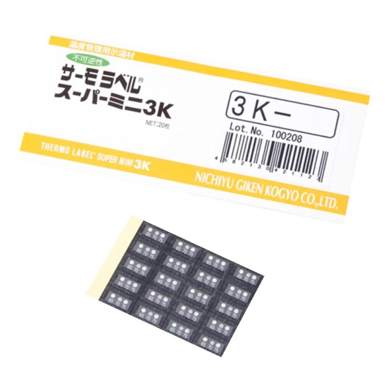 日油技研工業 サーモラベルスーパミニ3点表示 不可逆性 65度 3K65原色:白変色後色:黒変色温度(℃):65-70-75エレメントサイズ(φmm):1.5シートサイズ(mm):6.5×11測定精度:±2℃測定方法:不可逆性3点表示タイプ...