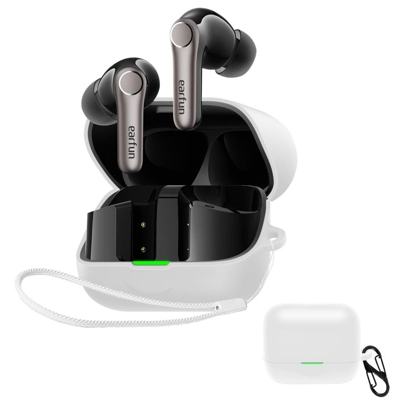 JIAYJP For EarFun Air Pro 4+ 用 ケース カバー軽量 薄型 滑り止め 収納カバー 全面保護 充電便利 EarFun Air Pro 4+ 保護ケース（ホワイト）🎧【対応機種】EarFun Air ...