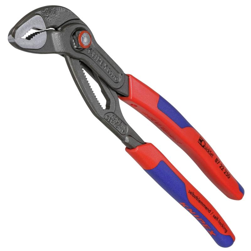 KNIPEX クニペックス Cobra QuickSet コブラクイックセット ウォーターポンププライヤー 全長250mm コンフォートハンドル 8722-250ヘッド仕上げ：グレー防錆コート・磨き、ハンドル仕様：コンフォート、パイプ直径(...