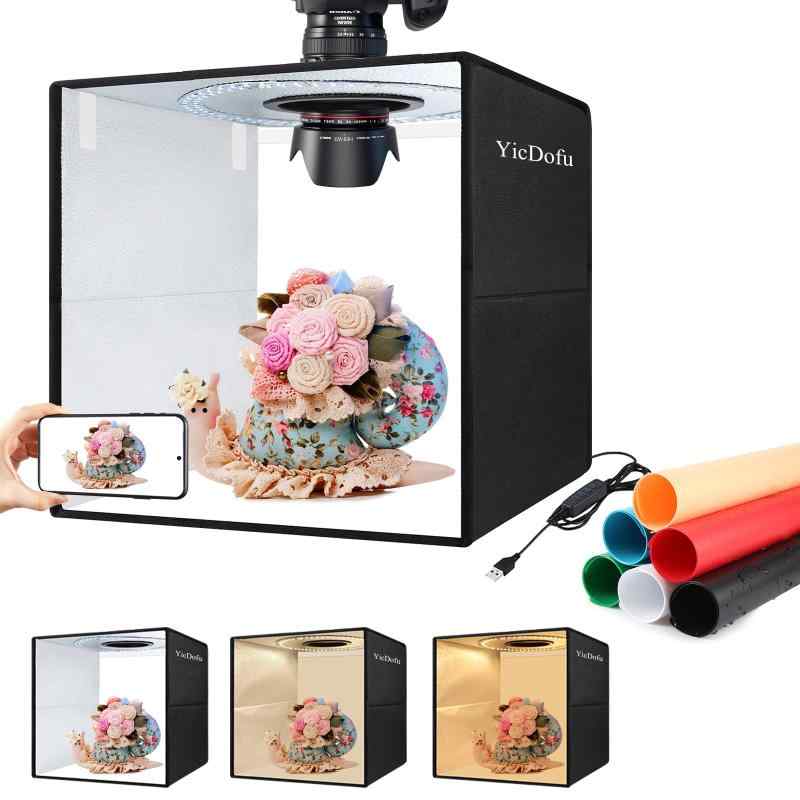 YicDofu 31cm撮影ボックス、折りたたみ式フォトライトボックススタジオキット120個のLEDリングライト付き3つの照明モードと&amp;6色の背景幕商品撮影、ジュエリー、小物撮影に最適なポータブ【オールインワン撮影ソリューション】3...