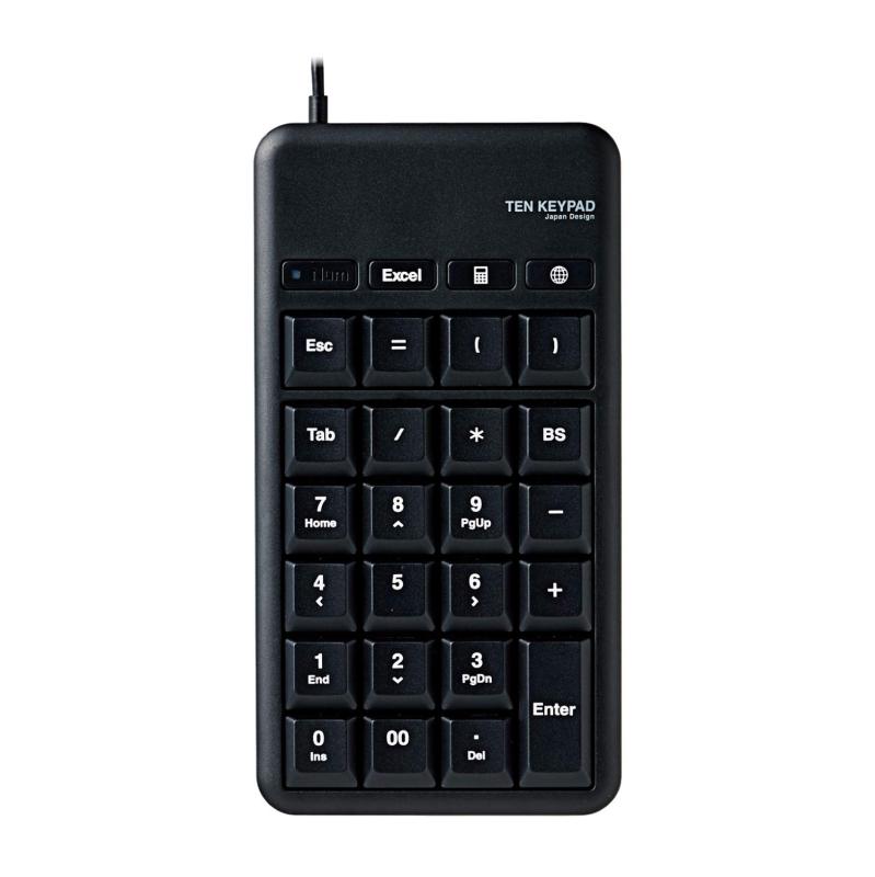 エレコム テンキー 有線 メンブレン Mサイズ USBポート ホットキー付 高耐久 ブラック TK-TCM015BKExcel、電卓ソフト、インターネットブラウザをボタン一つで起動できる3種のホットキーが付いたUSBテンキーパッドです。マウ...