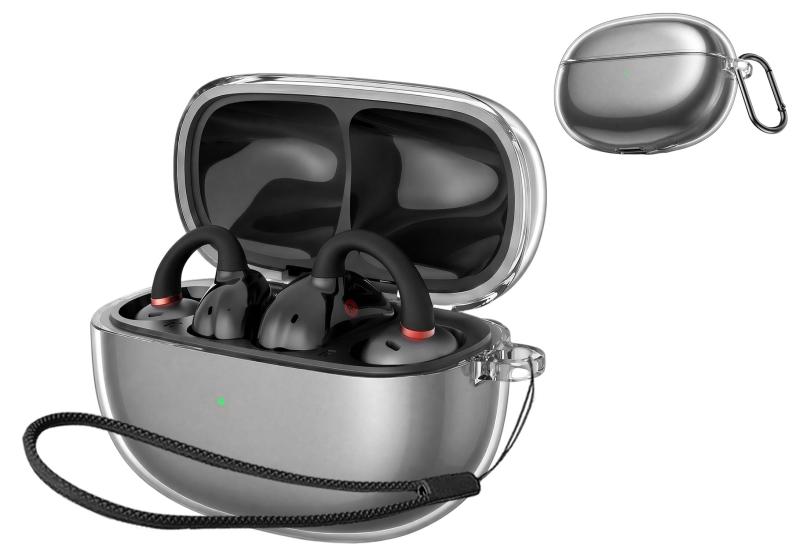 For EarFun Clip 2 ケース【LAZIRO】クリア TPU素材 一体型スイッチ保護カバー 装着充電可能 衝撃吸収 防水 防塵 軽量 紛失防止用のフックを搭載した スリムソフト ケースカバー 落下防止（クリア【適用機種】：Ear...
