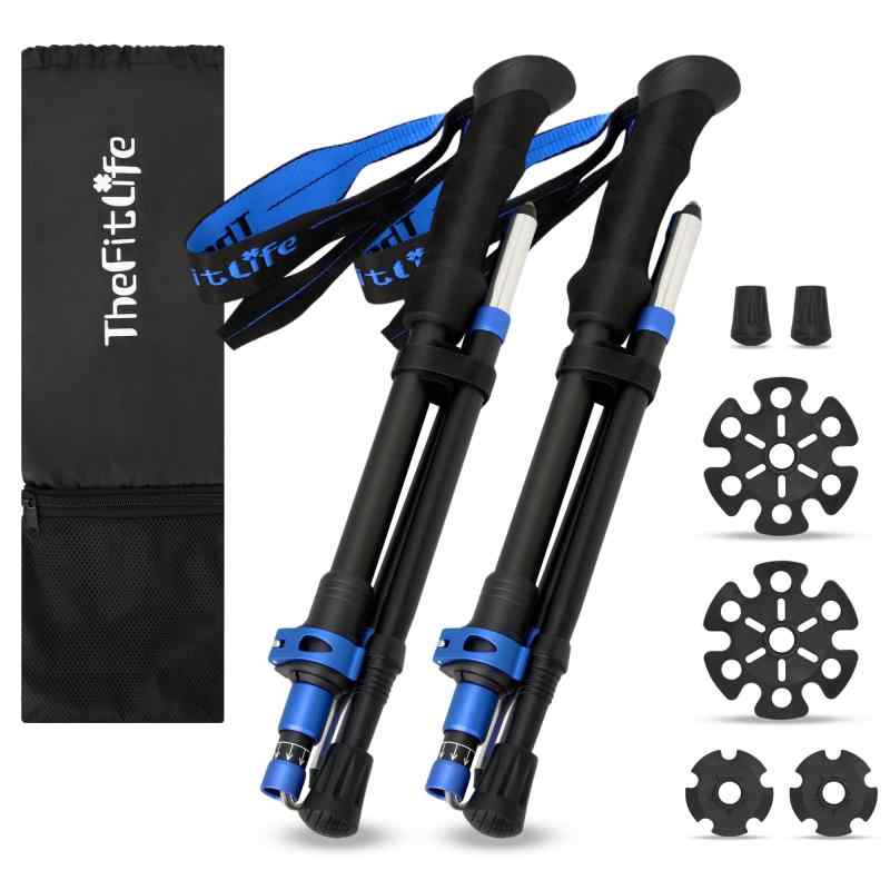 TheFitLife トレッキングポール 折畳み 2本セット 軽量 レバーロック式 ブルー【軽量・持ち運びやすい設計】アルミ素材を採用し、片手でも扱いやすい軽量設計。長時間の登山やハイキングでも負担を軽減し、快適な歩行をサポートします。【折...