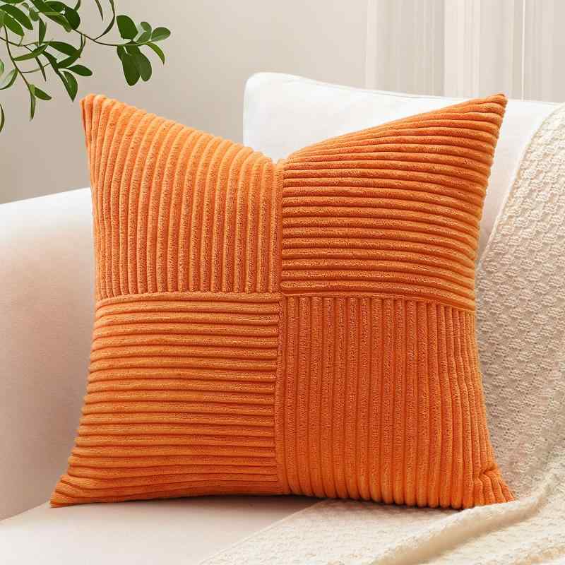Otostar クッションカバー 50x50cm 1枚 無地 おしゃれ 可愛い コーデュロイ 4分割デザイン ストライプ モダン ジッパー式 インテリア 室内装飾用 装飾用ピローカバー (50x50,オレンジ)デザイン: モダンなコーデュロ...
