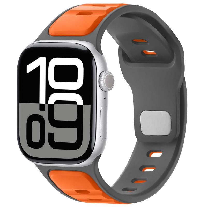 Anlinser コンパチブル アップルウォッチ バンド42/41/40/38mm, 防水シリコンスポーツストラップコンパチブル Apple Watch バンド シリーズ SE 11 10 9 8 7 6 5 4-1 （グレー/オレンジ)[...
