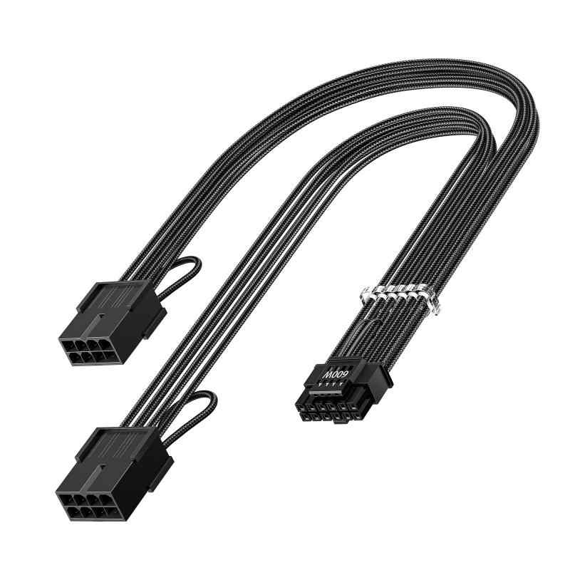 Fasgear PCI-e 5.0 12VHPWR延長ケーブル、30cm/1フィート 16(12+4)ピンオス-PCIE 5.0 2x8(6+2)ピンメス スリーブ付き延長コード、GeForce RTX 4070,4080,4090用4コー...