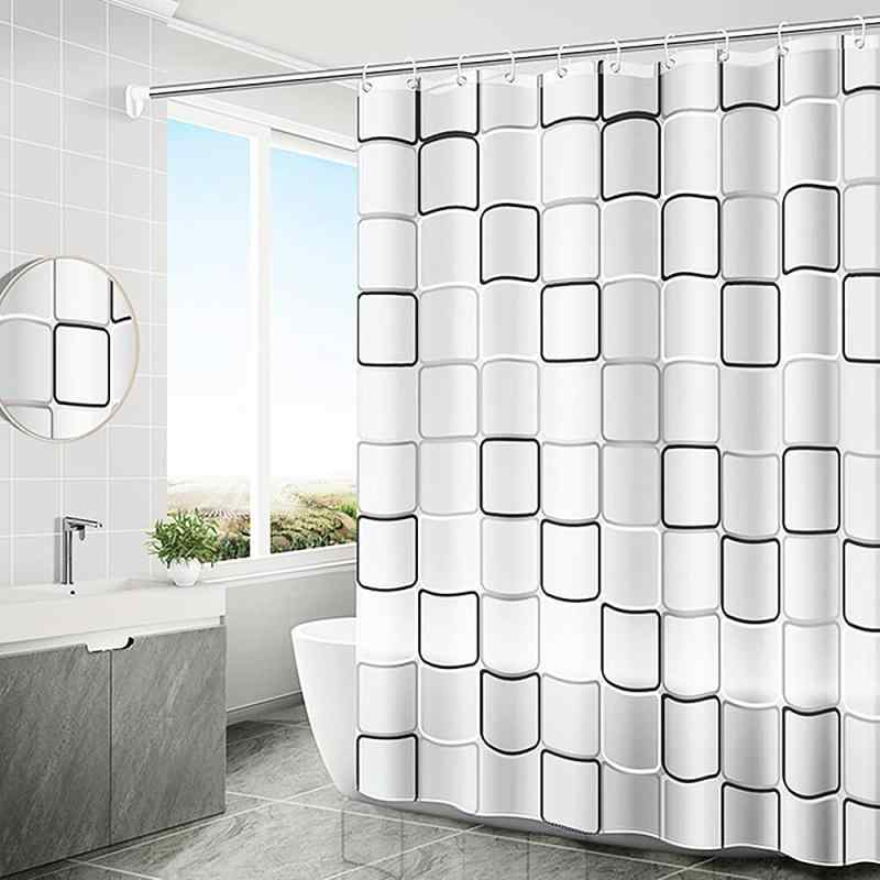 Windecood シャワーカーテン 防水防カビ加工 カーテンリング付属 シャワールーム用カーテン 浴室カーテン バスルーム バスタブ リング付属 お風呂場 浴室の目隠し (黒白, 120×180cm)【素材、サイズ】PVEA；丈180 c...