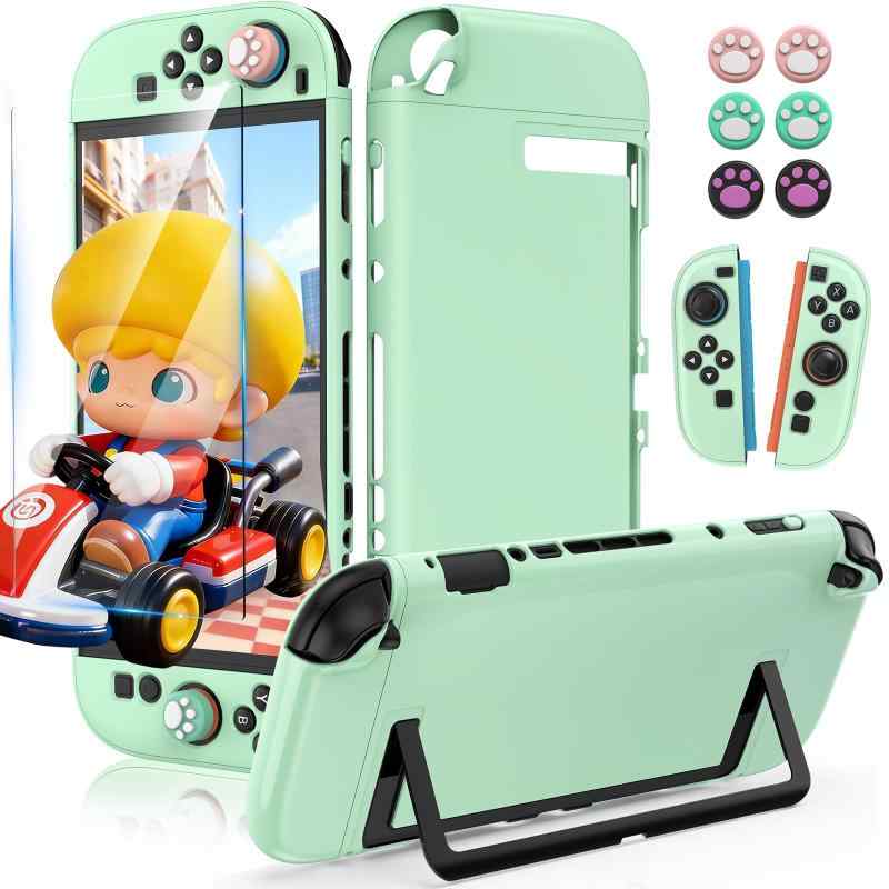 CMANBAH Nintendo Switch 2（2025）対応ハードカバー Switch2 カバー ドック・スタンド対応 全面保護【 6枚サムグリップキャップ +高感度保護フィルム】Joy-Con分体式設計 着脱簡単 超薄 スイッチ2ケ...