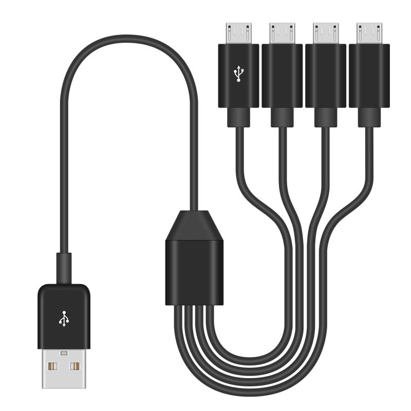 Duttek マイクロUSB充電ケーブル 4 in 1 Micro USB分岐ケーブル USB2.0タイプA Micro USBポートコネクター データ同期と充電をサポート 50cm 黒マイクロUSB充電ケーブル: USB 2.0オス to...