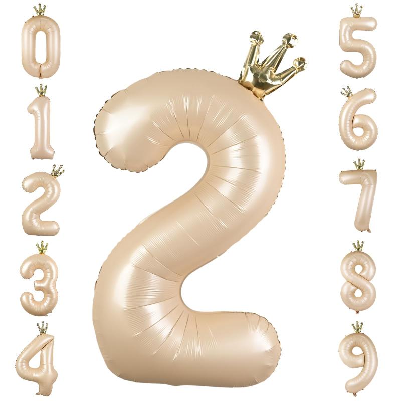 GRESATEK バルーン 数字 風船 誕生日 40インチ 大きい ナンバー2 バースデーバルーン 王冠付き クラウン 飾り付け 結婚式 パーティー 記念日 ウェディング キャラメルかわいいクラウンが数字バルーンにキャラメルの数字バルーンに...