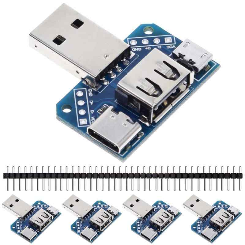 DAOKAI 5個入り USB 4 in 1 - DIPアダプター 2.54mm 8ピン Type-C/Type-A オス/Type-A メス/Micro USB ソケット - DIP ブレイクアウトボード DIY電源用 40ピンヘッダー付...