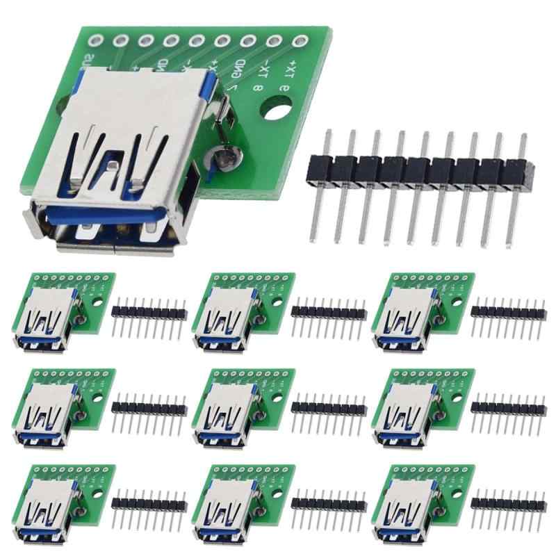 DAOKAI 10個 USB Type-A 3.0 メス - DIP アダプター 2.54mm 9ピン USB 3.0 Type-A ソケット - DIP コンバーター ブレイクアウトボード DIY電源用 90ピンヘッダー付き㊇...