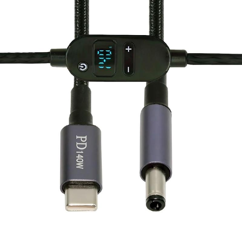 Cablecc 140W USB-C入力 - DC 5.5 * 2.5mm出力 スマートLEDディスプレイ付き 20V 15V 12V 9V 5V 電源 100W 65W PD充電ケーブル ノートパソコン用 1.5M1) 高速PD充電:Ty...