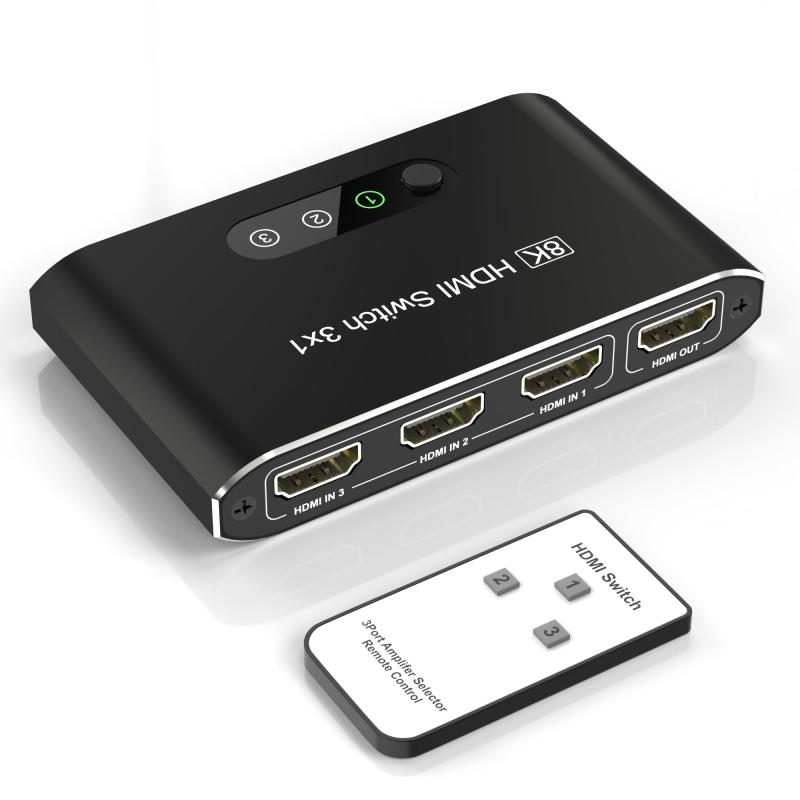 HDMI 切替器 3入力1出力 8K@60Hz/4K@120Hz出力 HDMI 切り替え器 リモコン付き HDMI2.1 セレクター 分配器 48Gbps高帯域 HDCP 2.3 手動切り替え HDMI スイッチャー アルミ合金製 Swit...