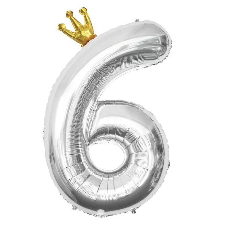 Vthoviwa 100CM バルーンアルミ6 ヘリウムクラウン風船数字バルーン6銀 0123456789 誕生日 カーニバル 飾り付け記念日パーティー装飾銀6 男女兼用 大きい しじヘリウム🎁 Vthoviwa ナンバーバ...